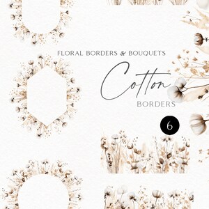 Watercolor Cotton Floral Borders Clipart, Delicate Winter Bouquet Png ...
