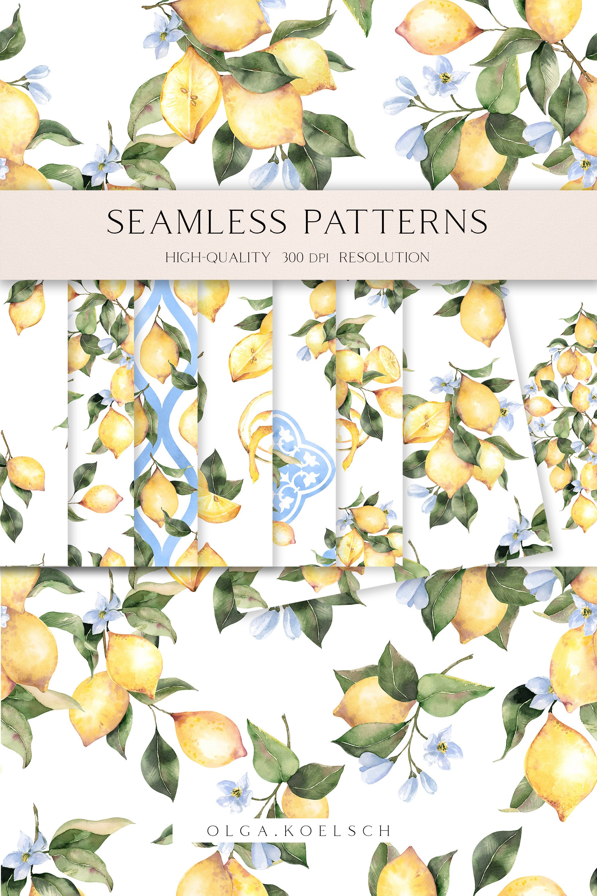 Citrus Seamless Pattern for Fabric Watercolor Lemon Seamless | Etsy