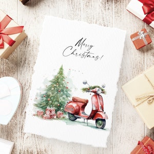 Red Christmas Truck Clipart, Watercolor Retro Christmas Car With ...