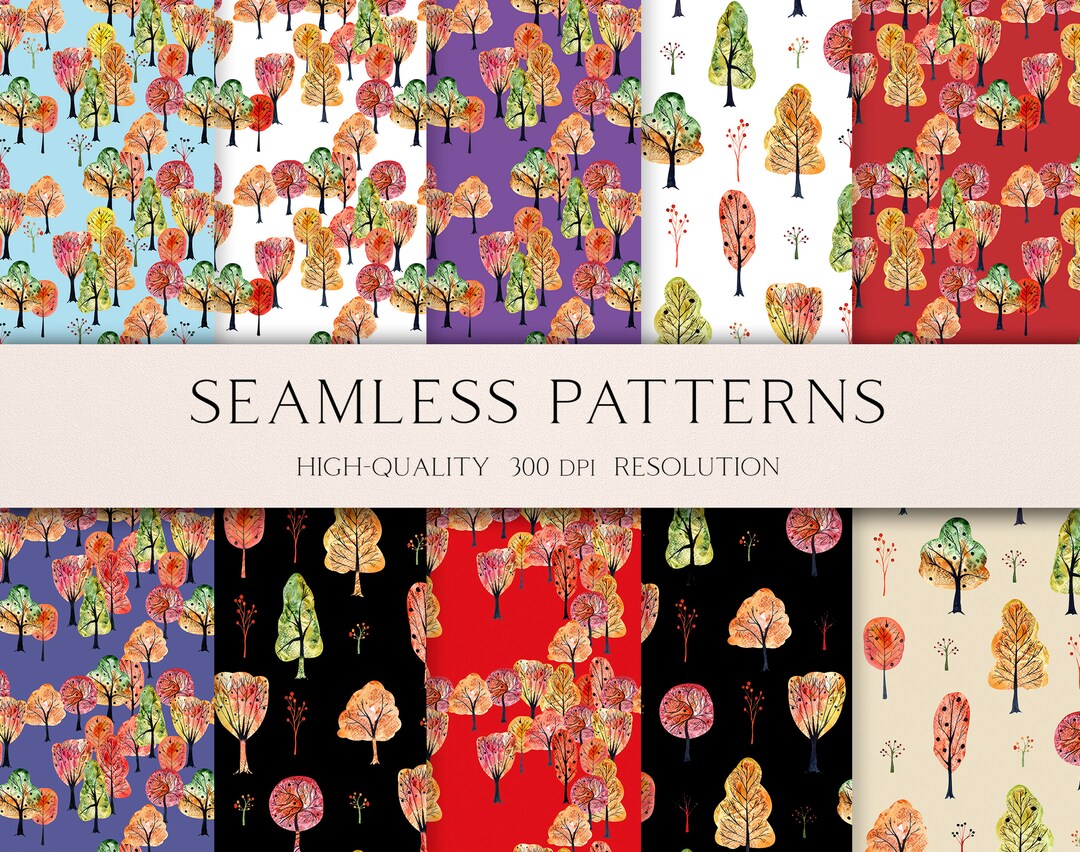 Watercolor Tree Seamless Pattern for Fabric, Watercolor Cute Seamless ...