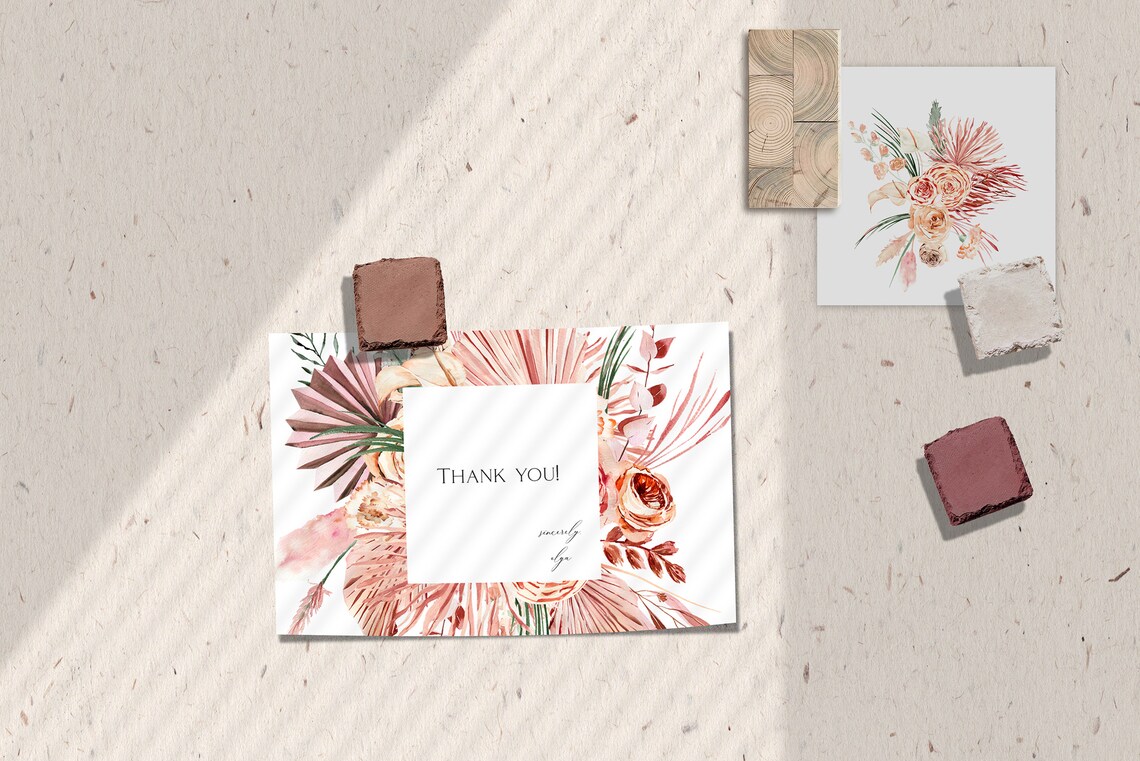 Watercolor Boho Floral Clipart: Tropical Dried Flowers, Palm Leaf (PNG ...