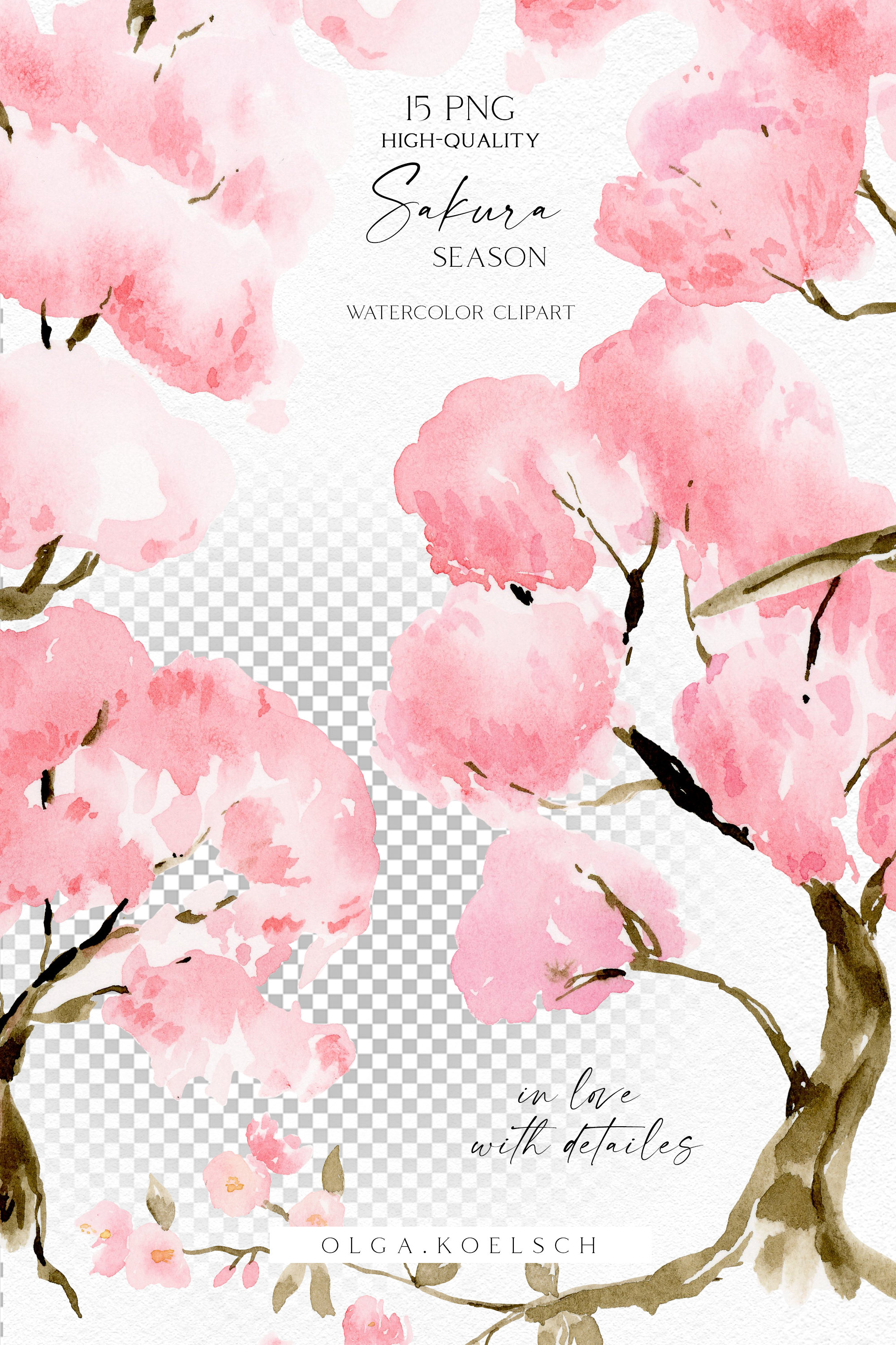 Cherry Blossom Clipart. Watercolor Sakura Blossom Tree Png - Etsy