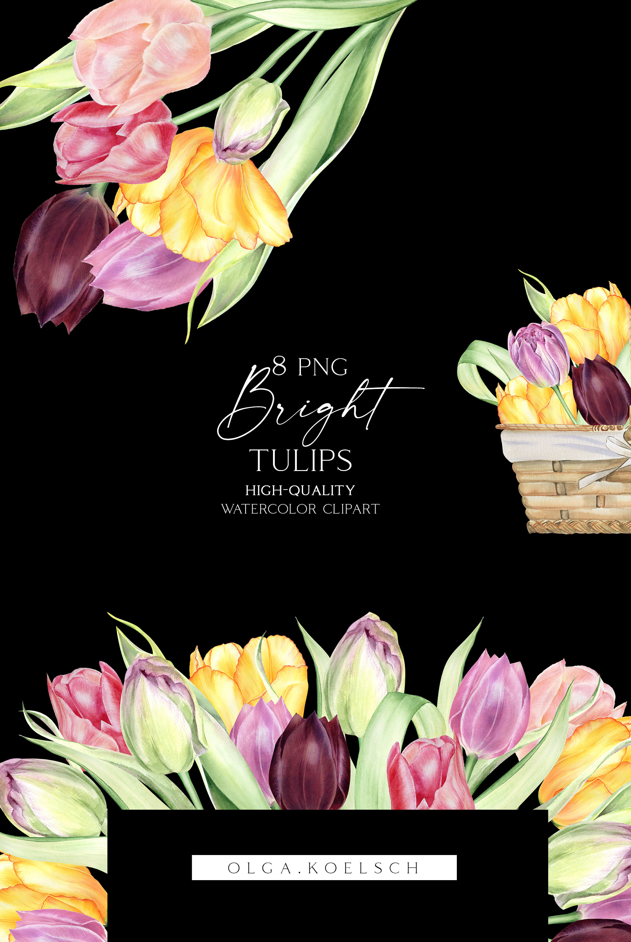Watercolor Tulips Clipart Easter Frames Clipart Watercolor - Etsy