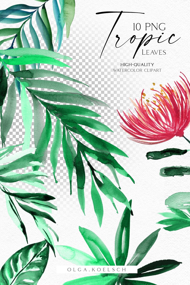 FREEBIE Clipart Watercolor Tropical Greenery Clipart Wedding - Etsy