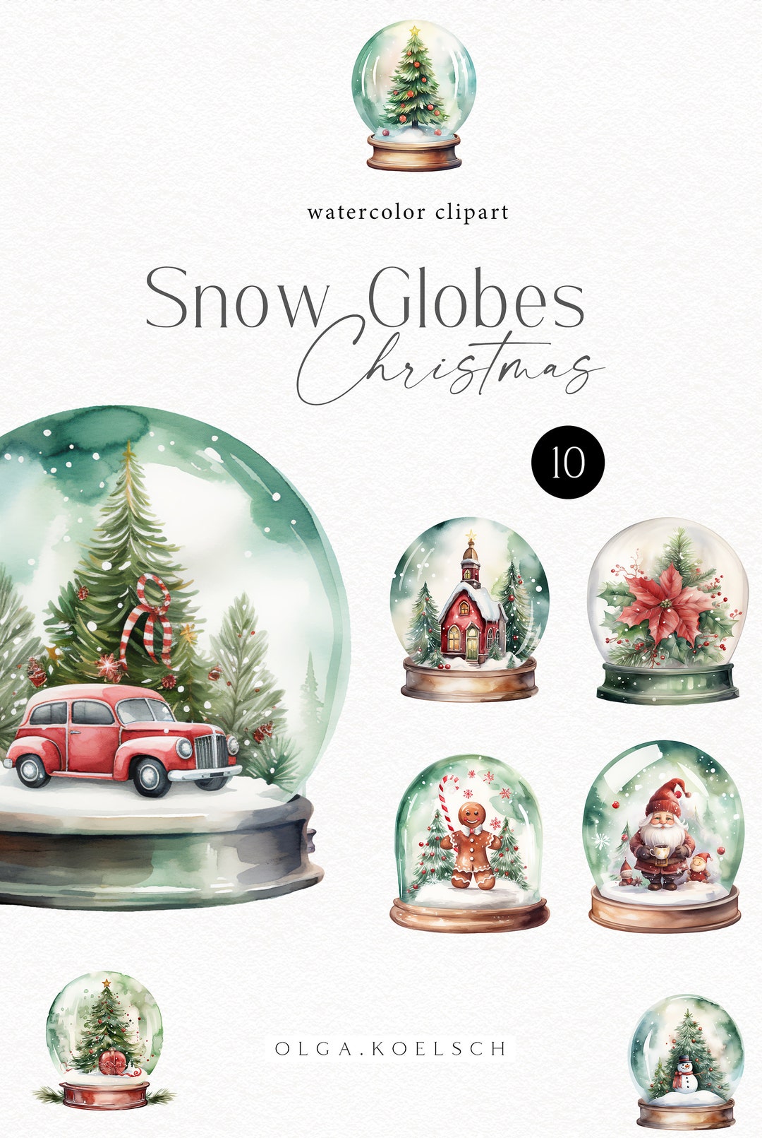 Watercolor Snow Globe Clipart With Christmas Ornaments for Gift Tags ...