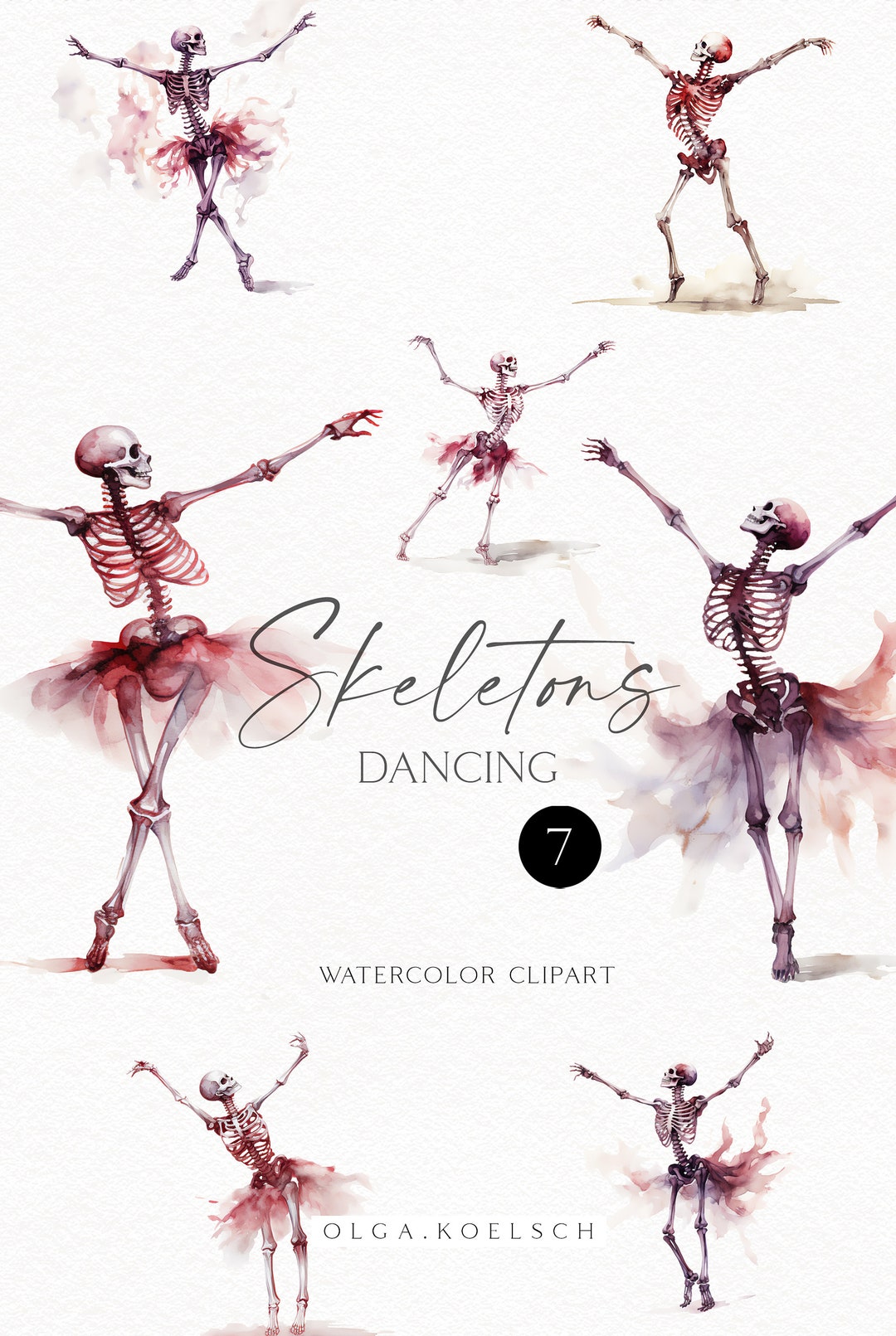 Watercolor Halloween Skeleton Clipart, Witchy Pink Halloween Png ...