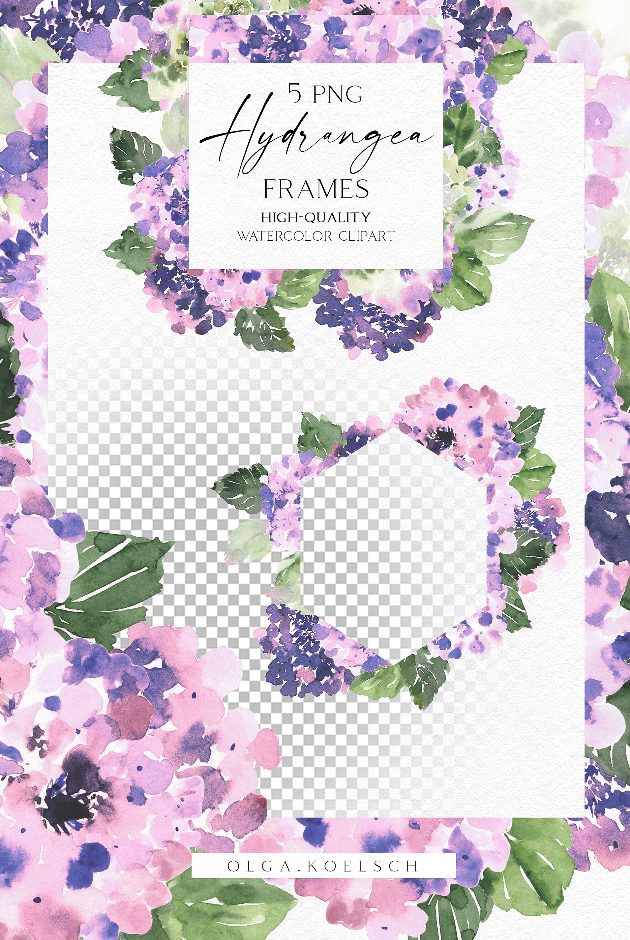 Watercolor Purple Hydrangea Clipart Dusty Pink Flower Clip - Etsy