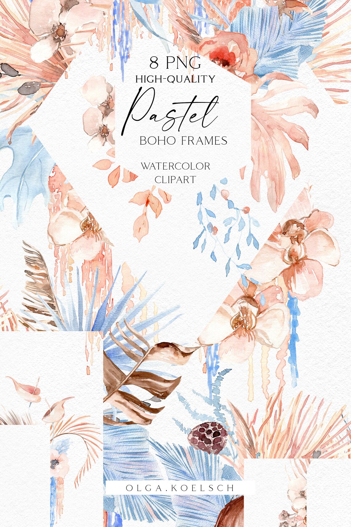 Watercolor boho clipart Tropical borders png Pink floral | Etsy