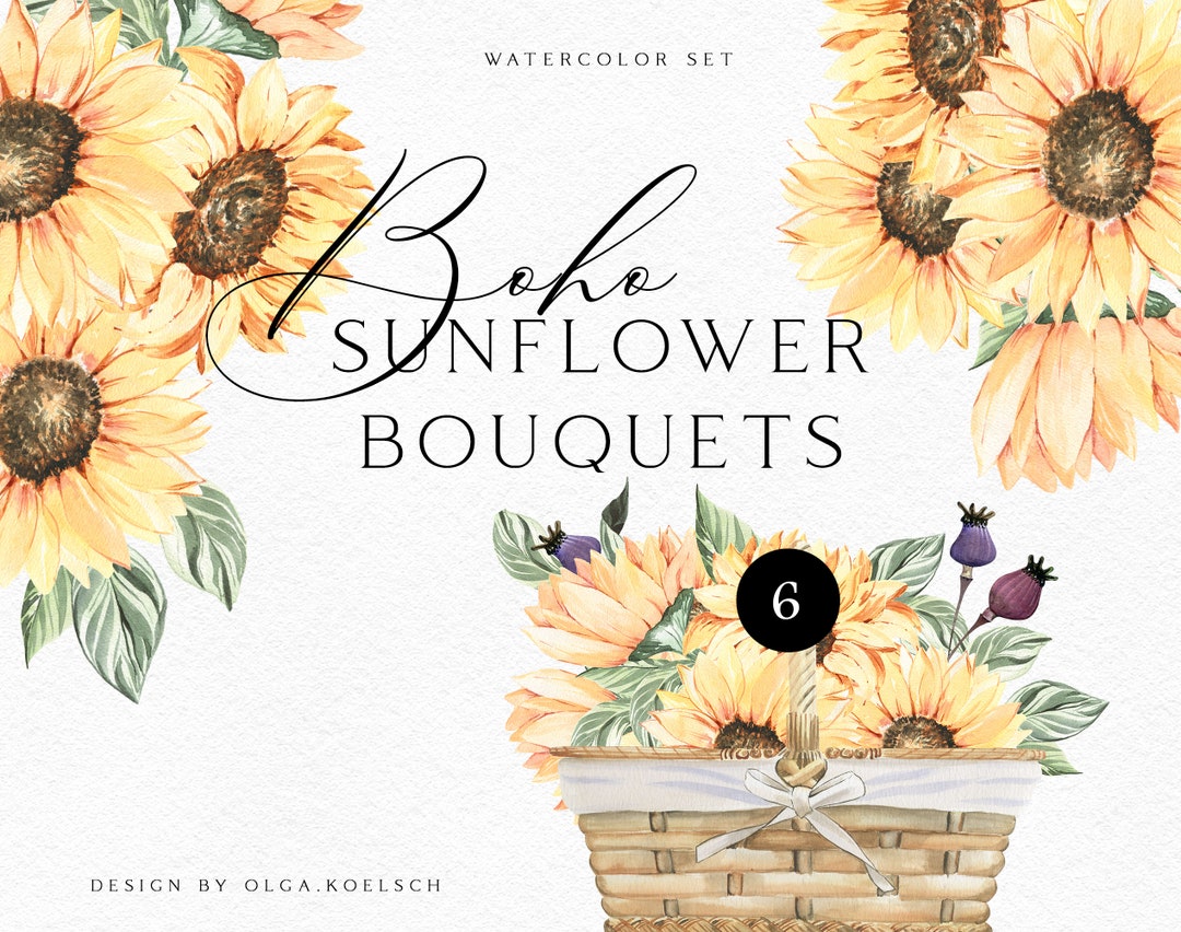 Watercolor Sunflower Wreath Clipart, Boho Sunflower Png, Sunflower ...