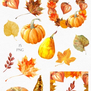 Watercolor Pumpkin Clipart, Fall Wreath Thanksgiving Clipart, Farmhouse ...