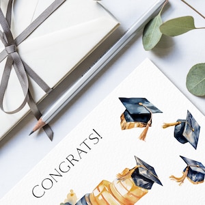 Graduation Clipart, Watercolor Graduation Clip Art. Grad Cap, Diploma ...