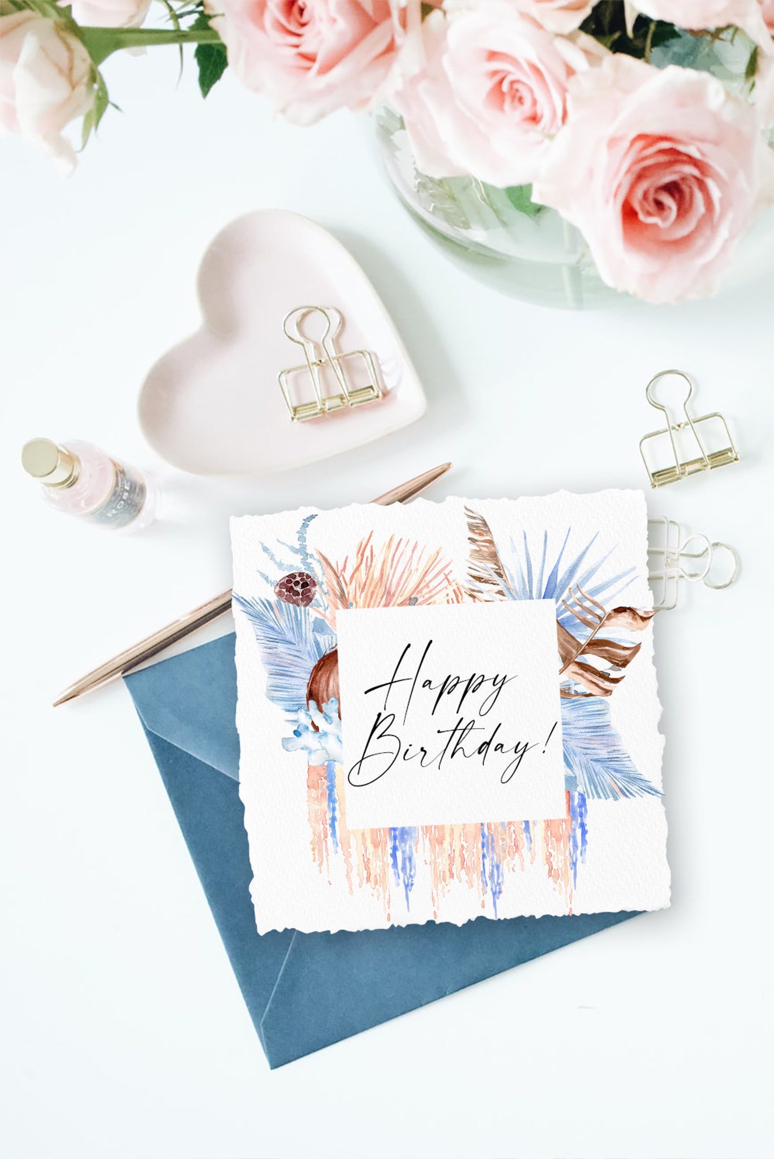 Watercolor boho clipart Tropical borders png Pink floral | Etsy