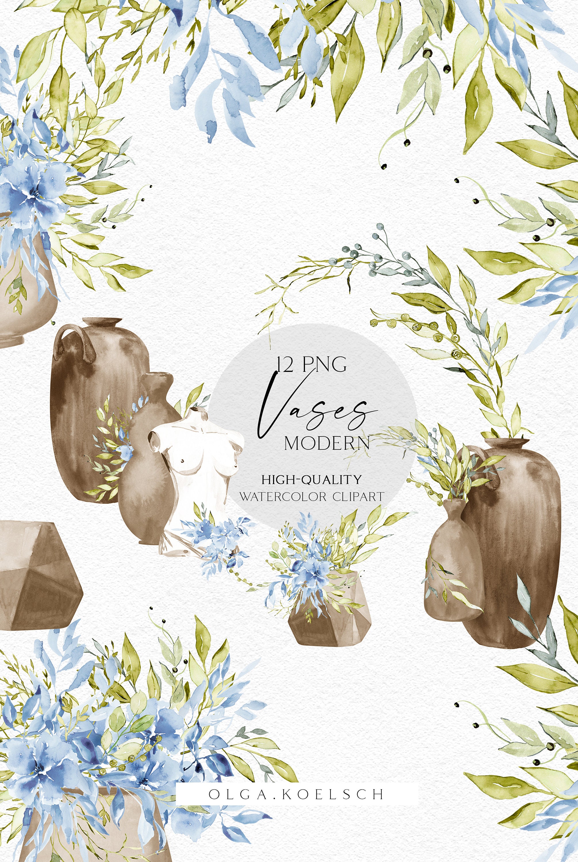 Watercolor Boho Vases Floral Clipart. Floral Clipart in | Etsy