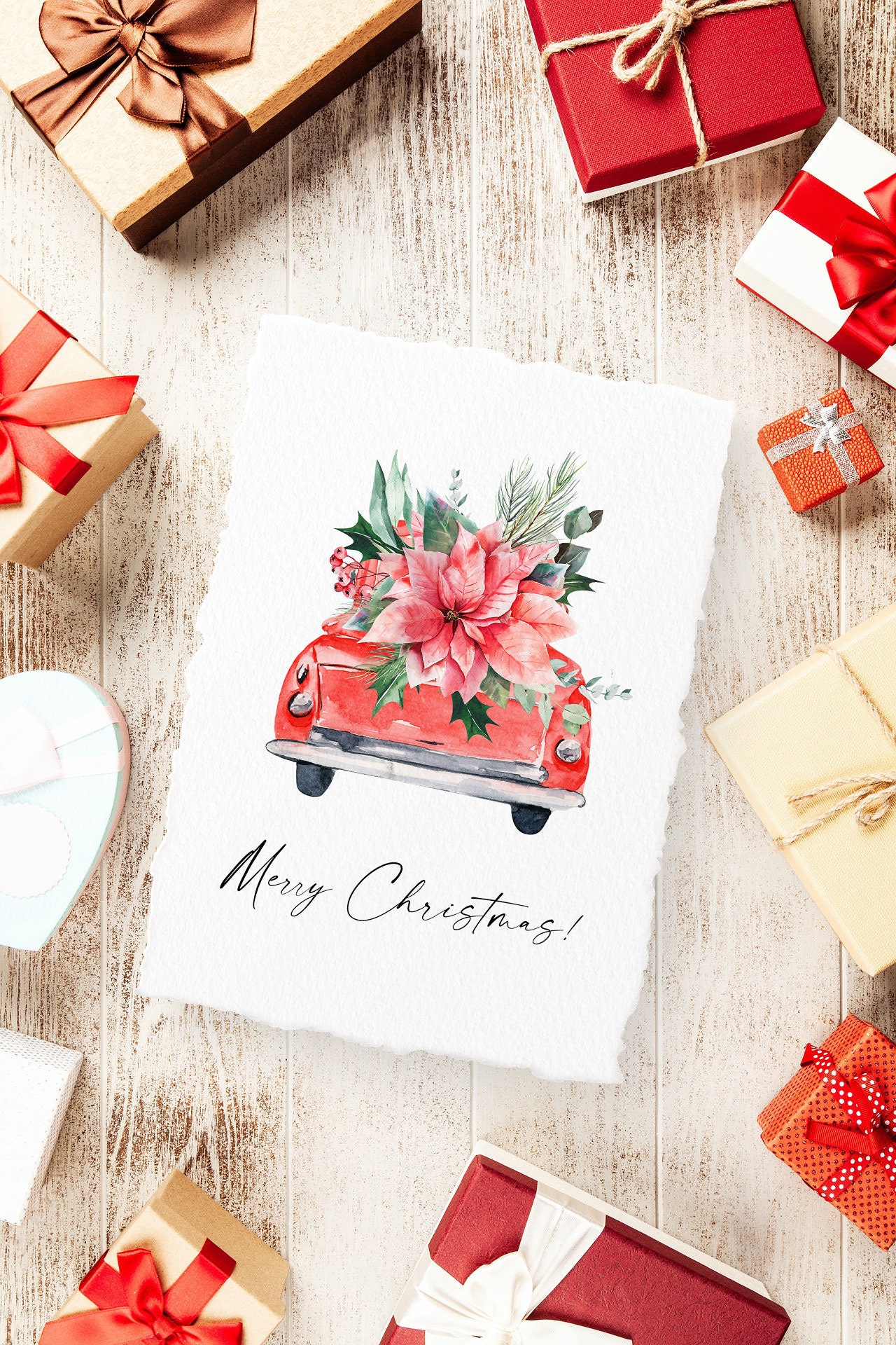 Red Christmas Truck Clipart, Watercolor Green Christmas Truck Png ...