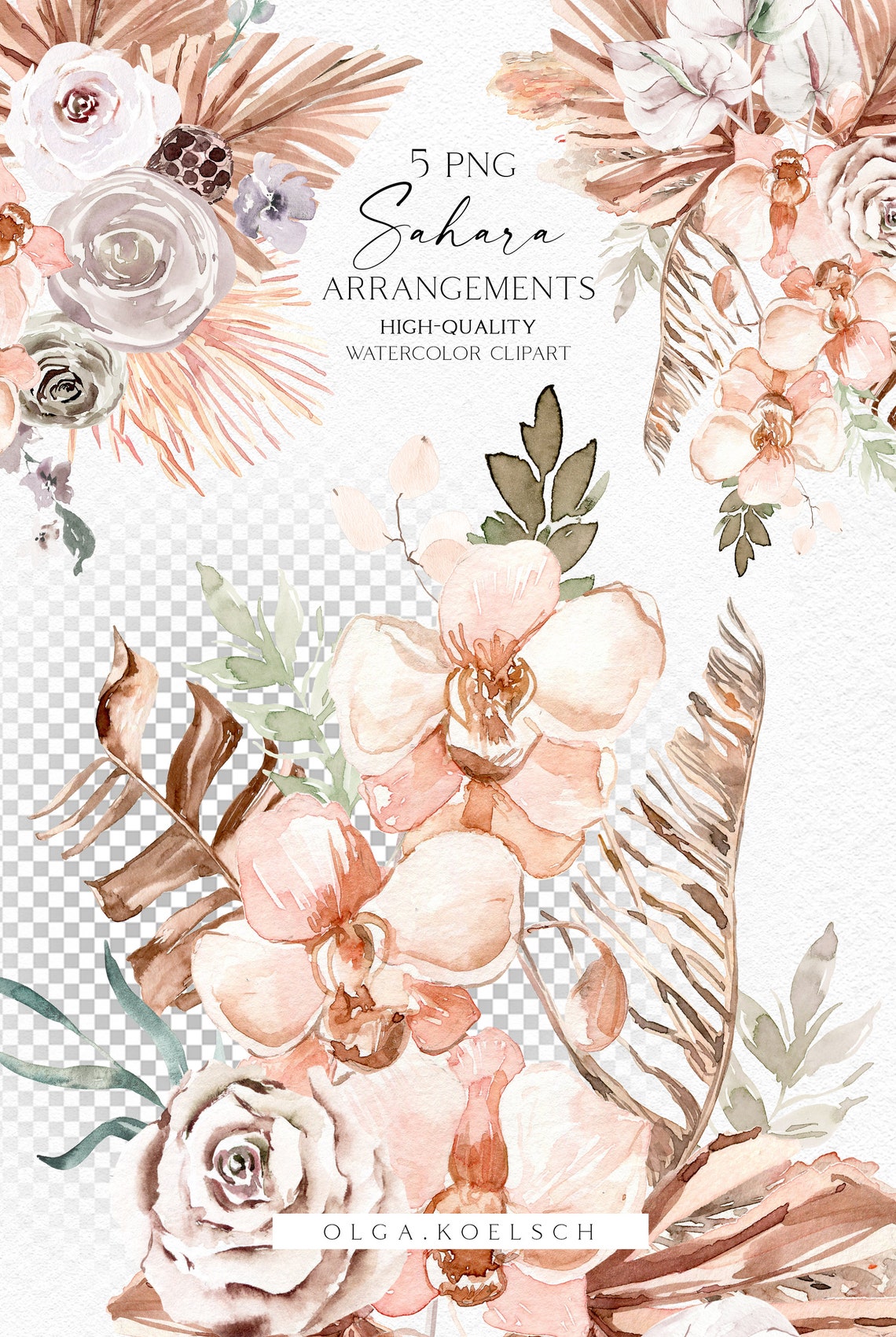 Watercolor Boho Floral Clipart Palm Boho Bouquets Png Dried - Etsy
