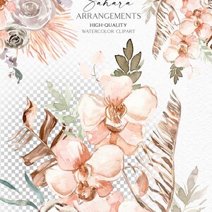 Watercolor Boho Floral Clipart, Palm Boho Bouquets Png, Dried Floral ...