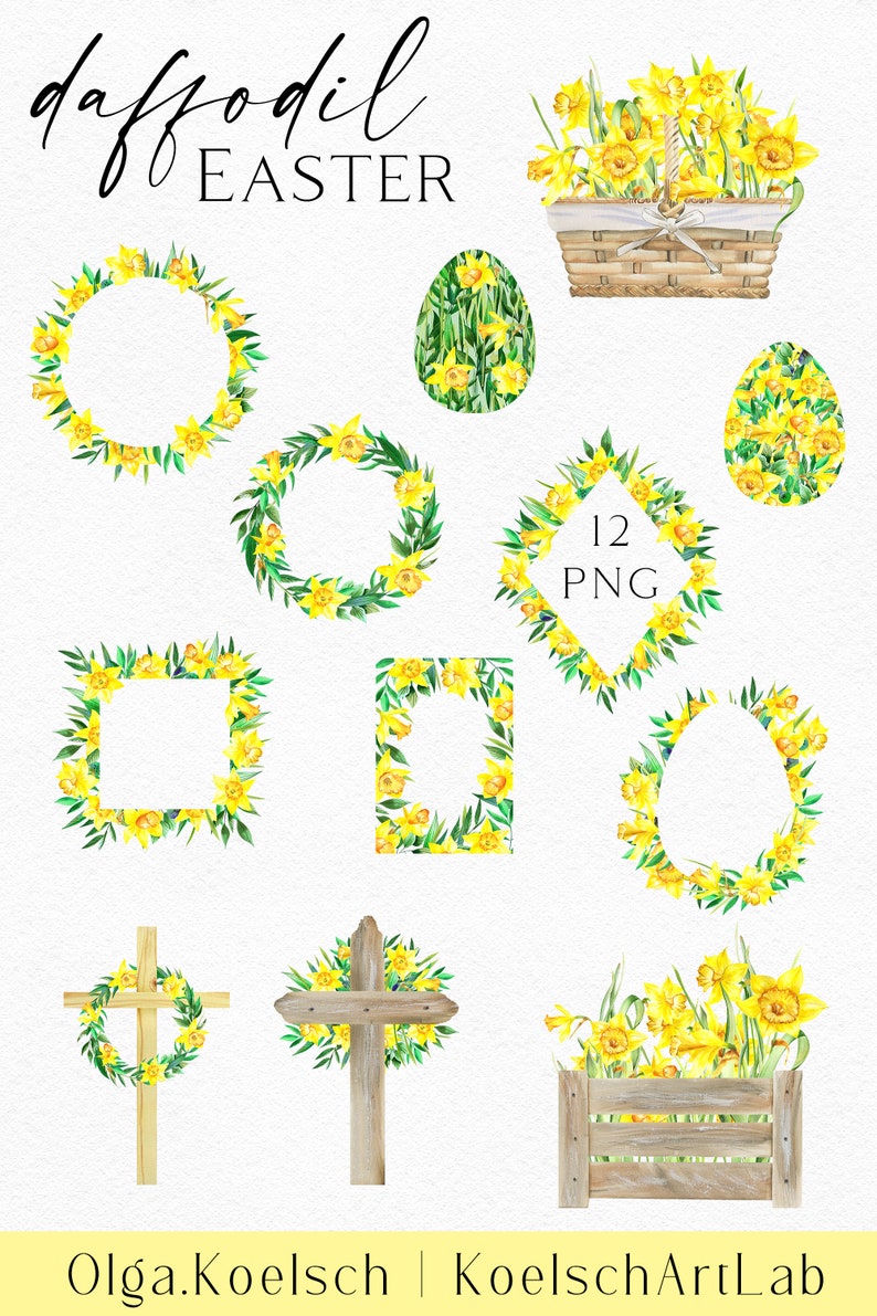 Watercolor Daffodil Clipart, March Birth Flower, Easter Basket Clipart ...