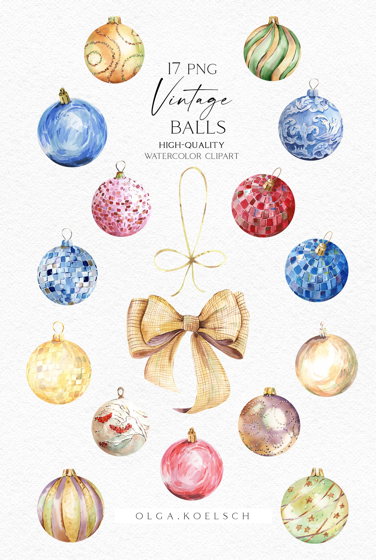 Christmas Baubles Clipart Watercolor Christmas Vintage - Etsy