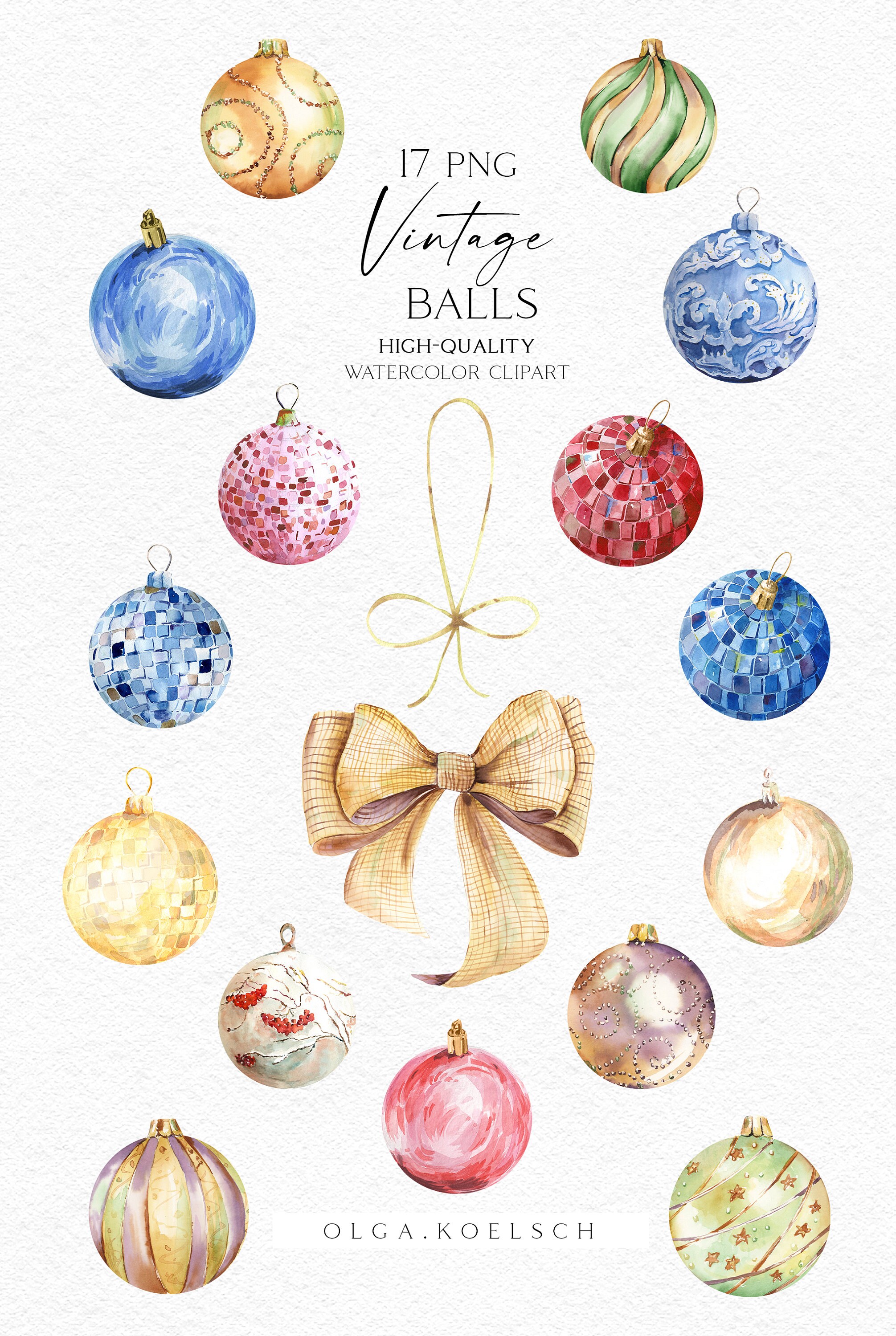 Christmas Baubles Clipart Watercolor Christmas Vintage | Etsy