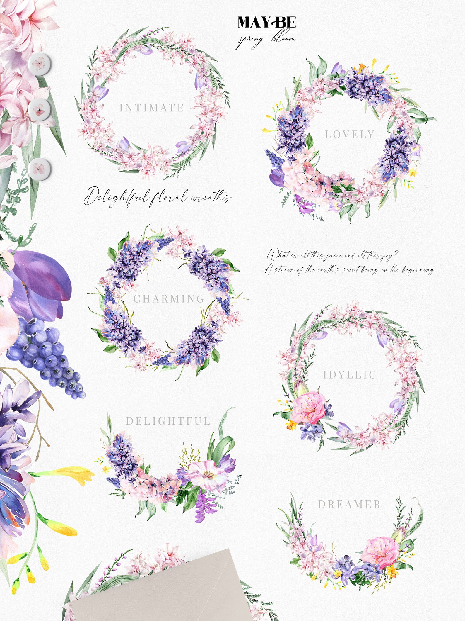 Watercolor Boho Floral Wreath Clipart Purple Wedding Floral - Etsy