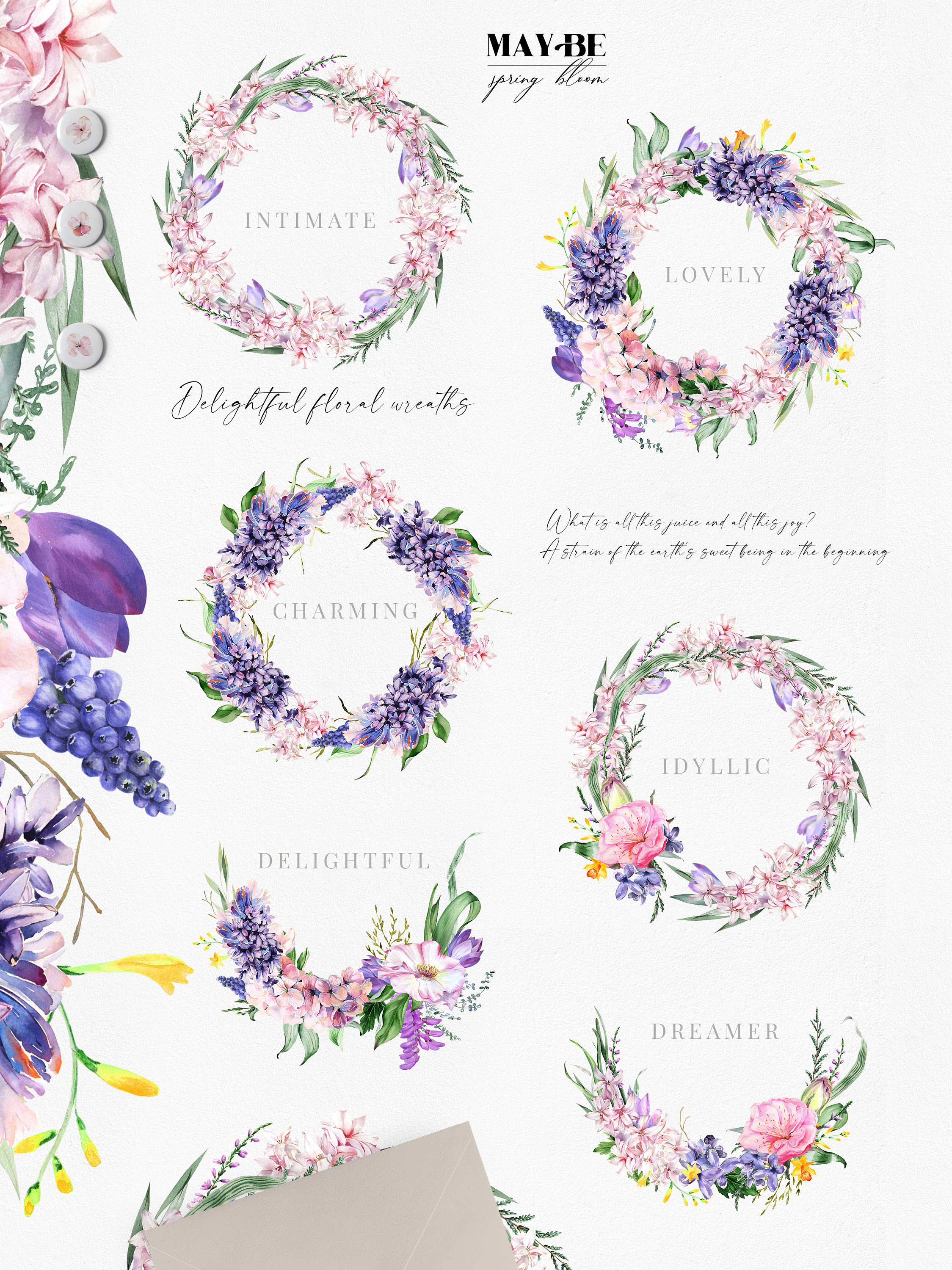 Watercolor Boho Floral Wreath Clipart, Purple Wedding Floral Clip Art ...