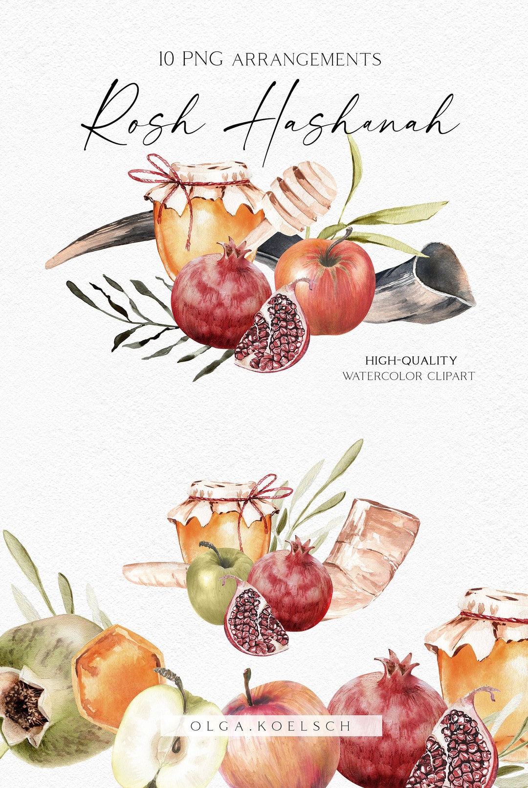 Rosh Hashanah Jewish Holiday Clipart, Pomegranate Jewish New Year Card ...
