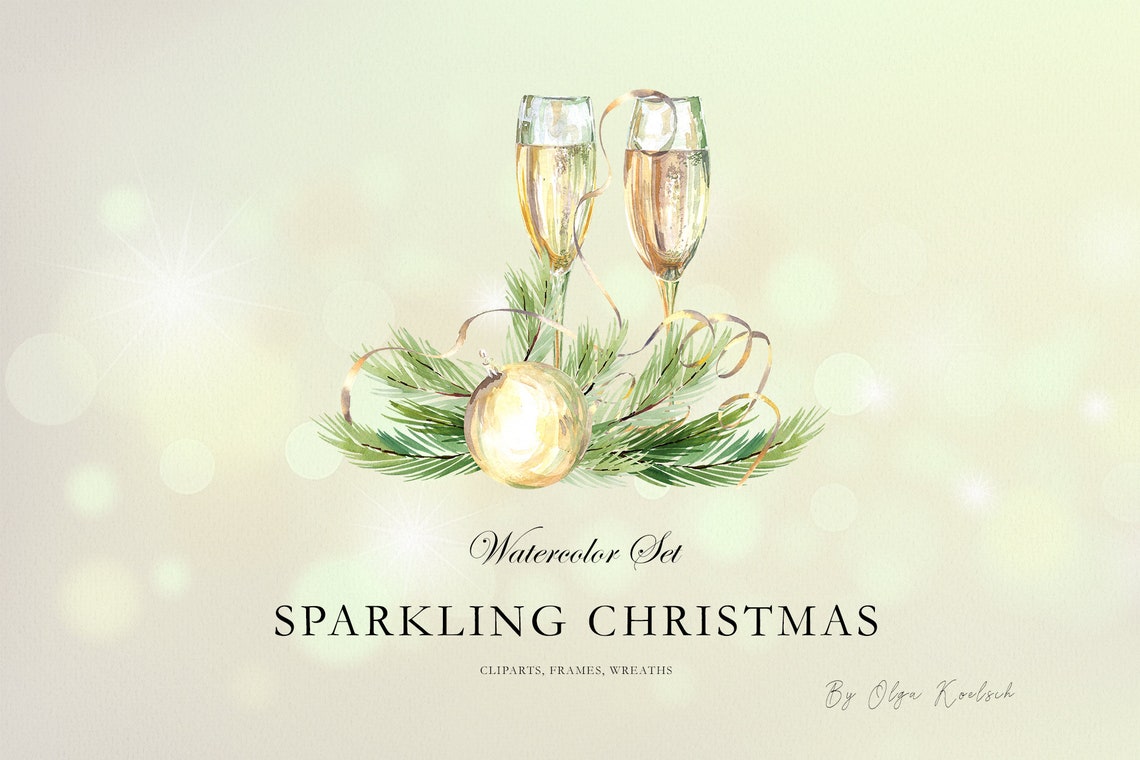 Watercolor Champagne Clipart Sparkling Glass Clipart for New | Etsy