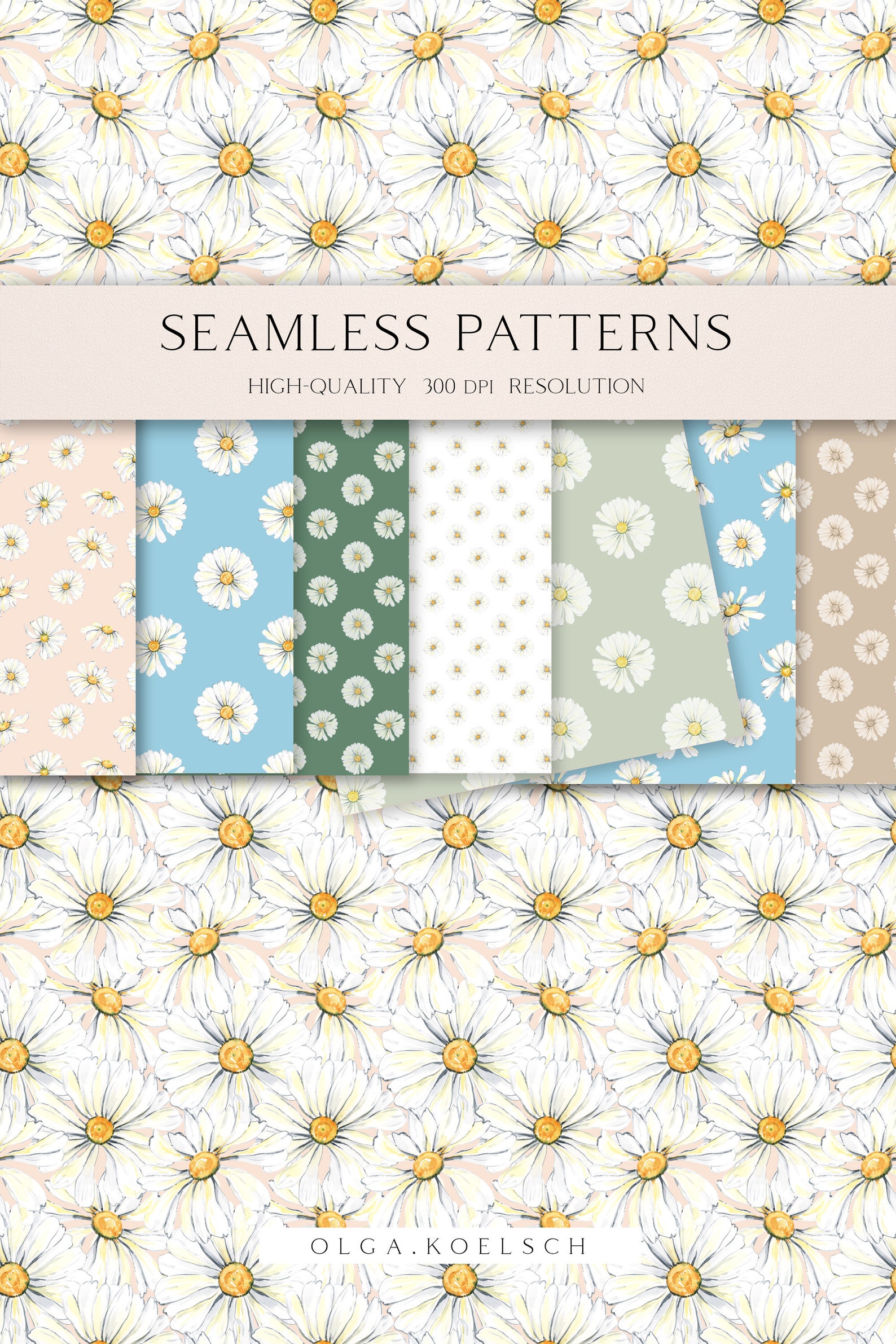 Watercolor Daisy Digital Paper Boho Daisies Seamless Pattern - Etsy