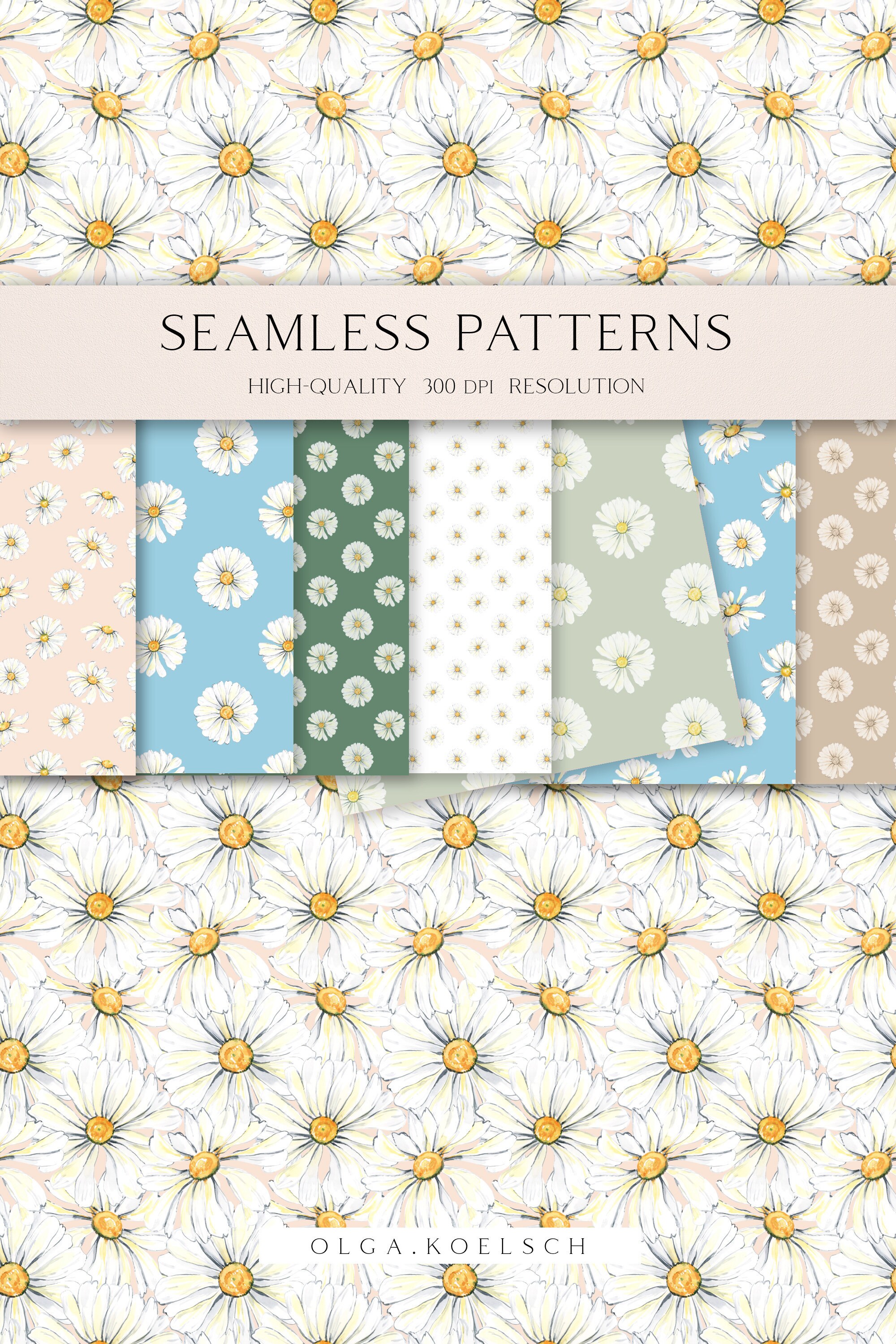 Watercolor Daisy Digital Paper Boho Daisies Seamless Pattern | Etsy