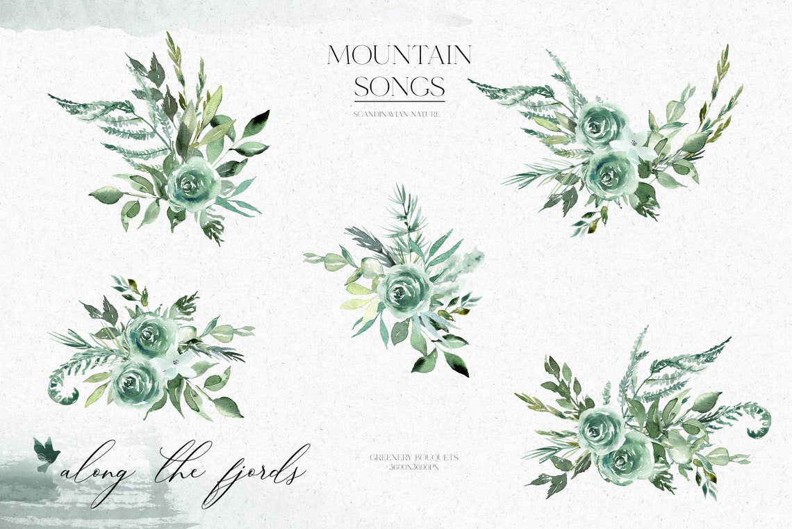 Boho Greenery Clipart Watercolor Green Floral Clipart for | Etsy