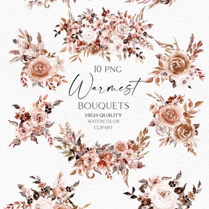 Watercolor Boho Bouquets Clipart, Autumn Flowers Png, Floral Borders ...