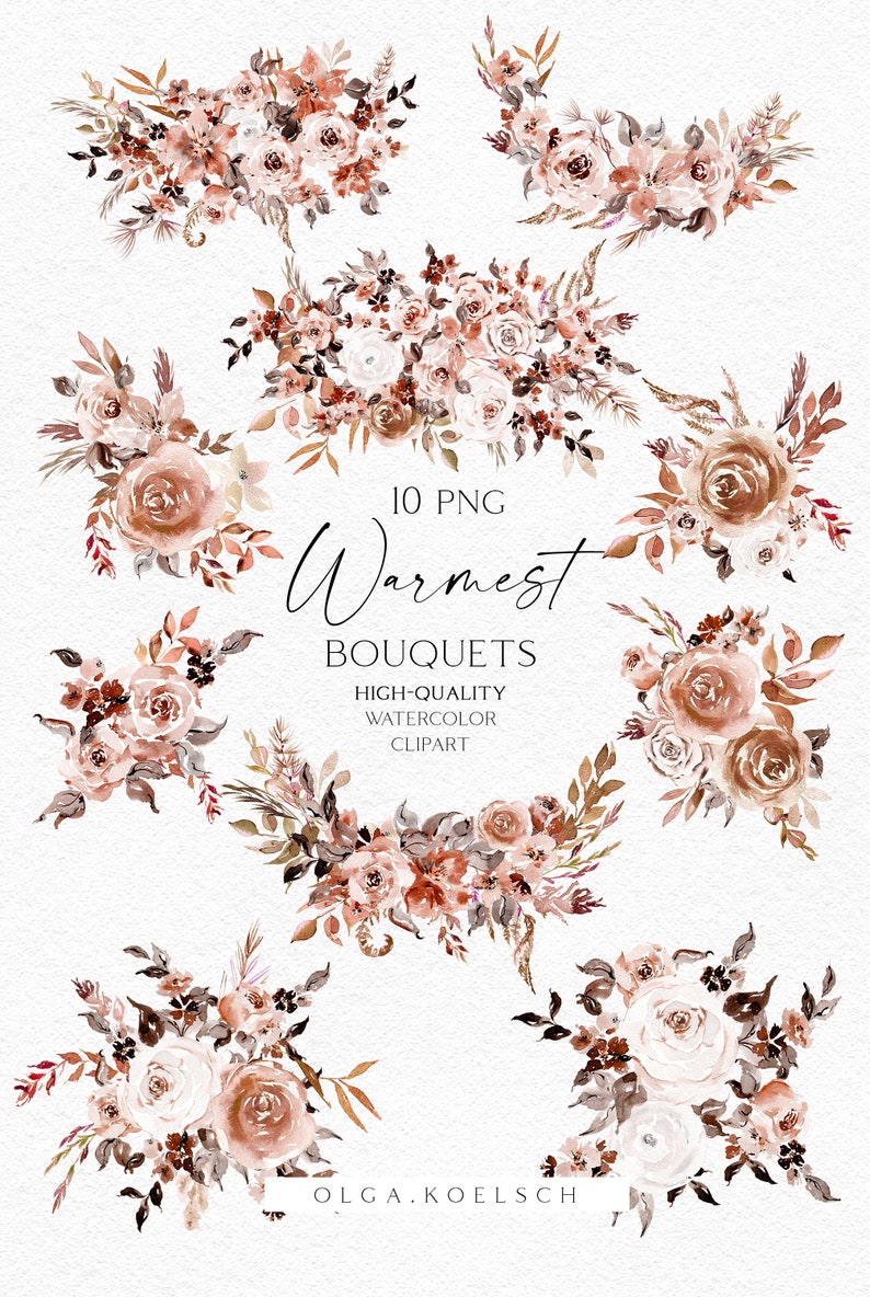 Watercolor Boho Bouquets Clipart Autumn Flowers Png Floral - Etsy