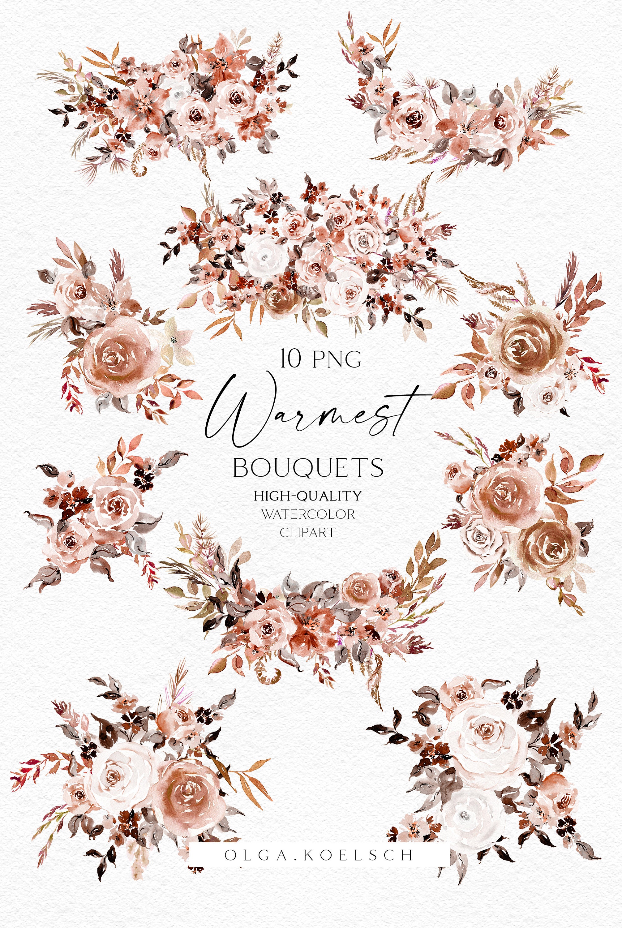 Watercolor Boho Bouquets Clipart Autumn Flowers Png Floral - Etsy
