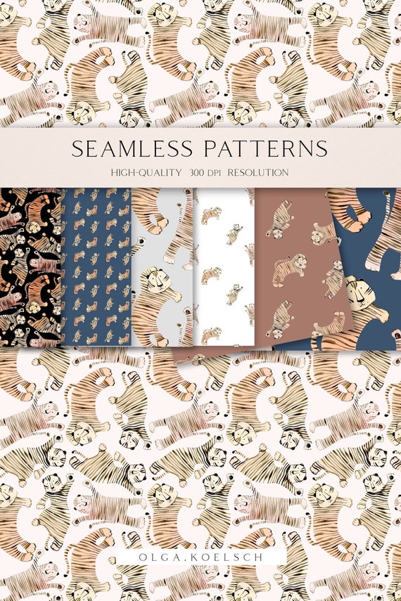 Boho Tiger Digital Paper. Watercolor Tigers Seamless Pattern | Etsy