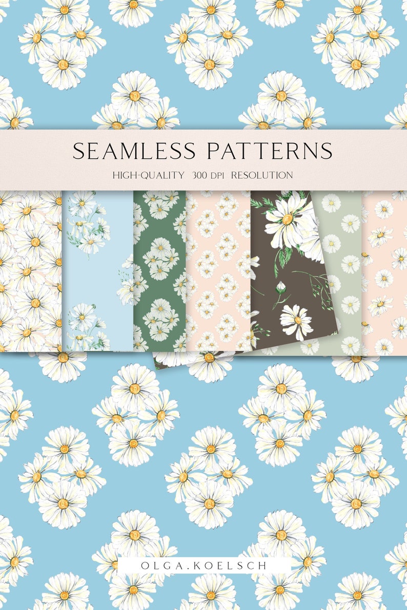 Watercolor Daisy Digital Paper Boho Daisies Seamless Pattern - Etsy