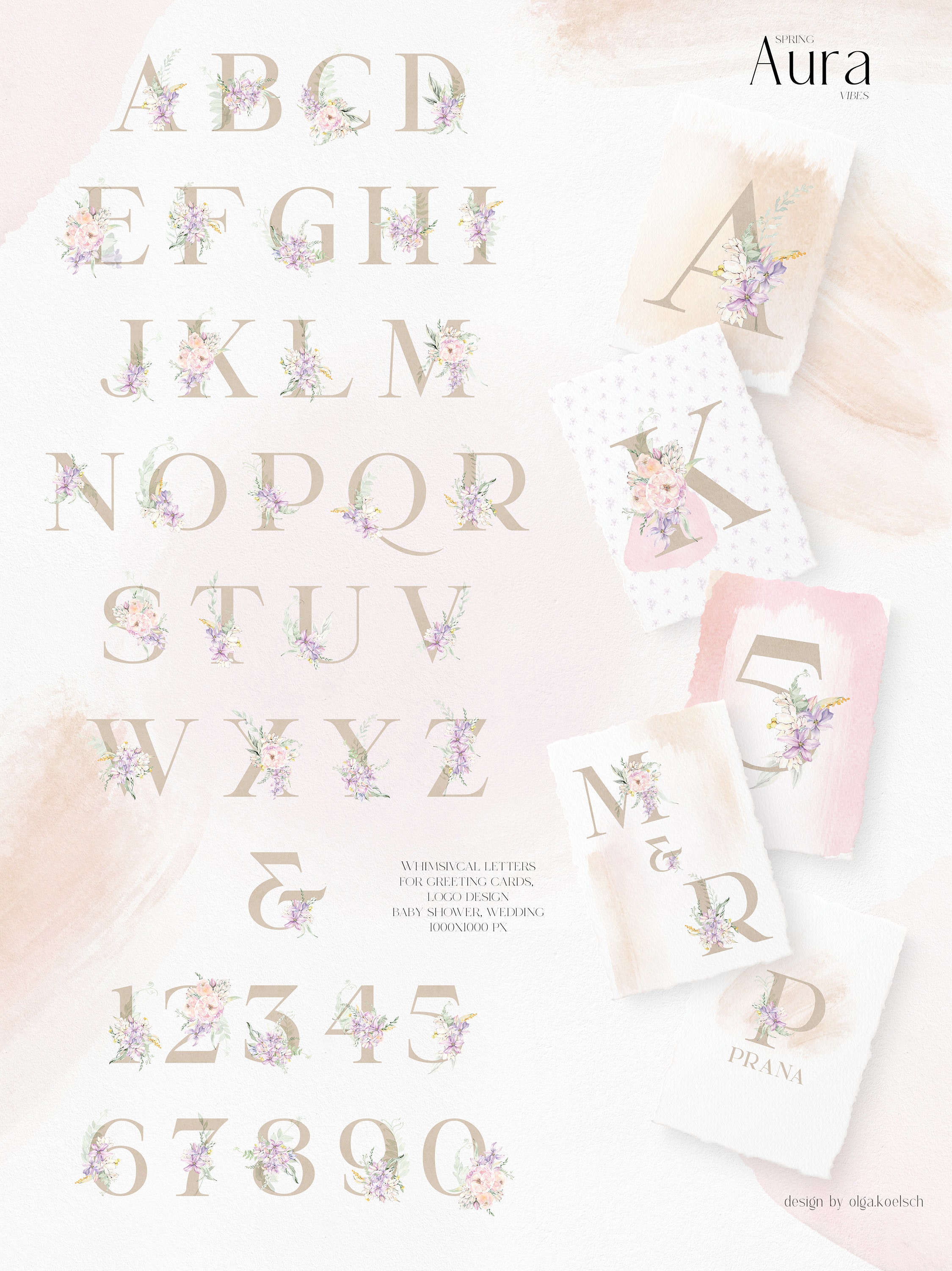 Boho Pastel Wedding Alphabet Clipart Watercolor Pink and - Etsy