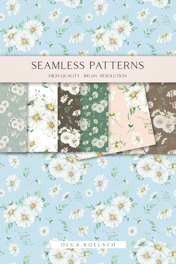 Boho Daisy Digital Paper Daisies Seamless Pattern for Fabric - Etsy