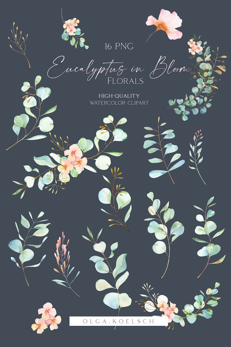 Eucalyptus Clipart Watercolor Greenery Eucalyptus Wreath With - Etsy