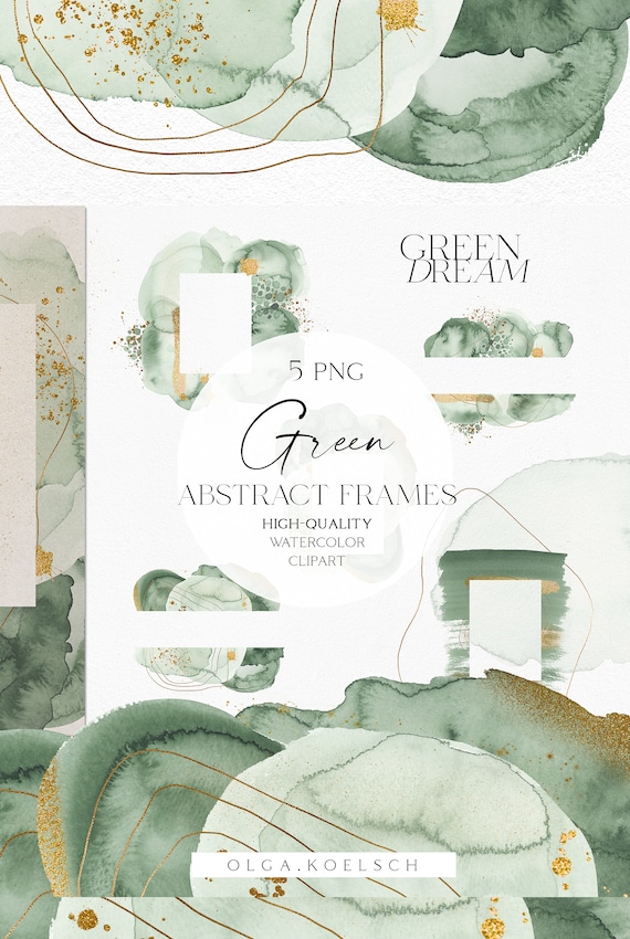 Green Watercolor Frames Png Gold and Green Abstract Clipart - Etsy