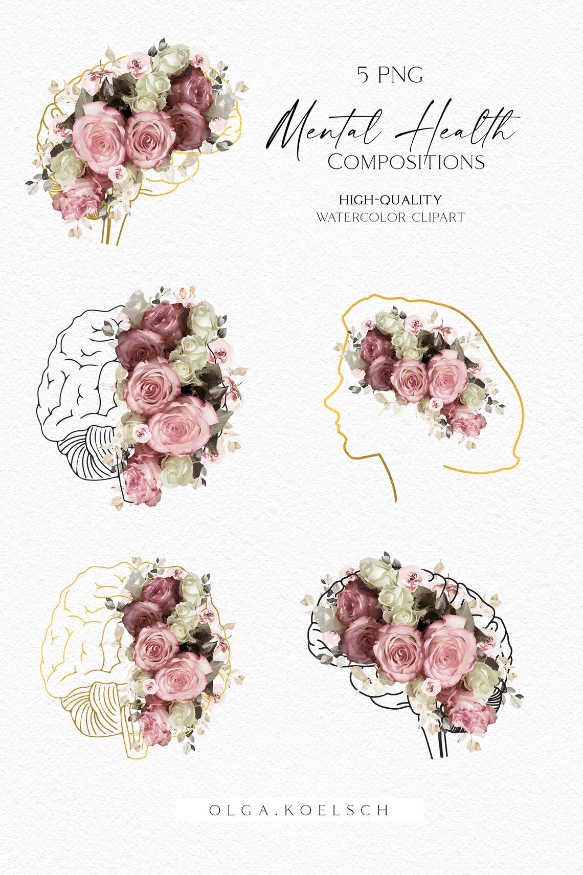 Mental Health Brain Clipart, Self Care Medical Clipart, Brain Art ...