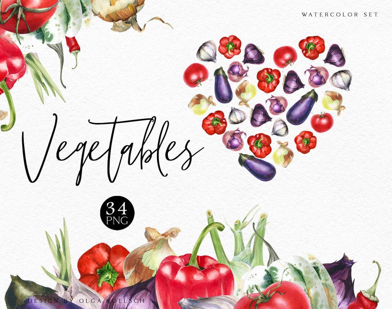 Watercolor Vegetables Clipart Cute Food Clipart Garden - Etsy