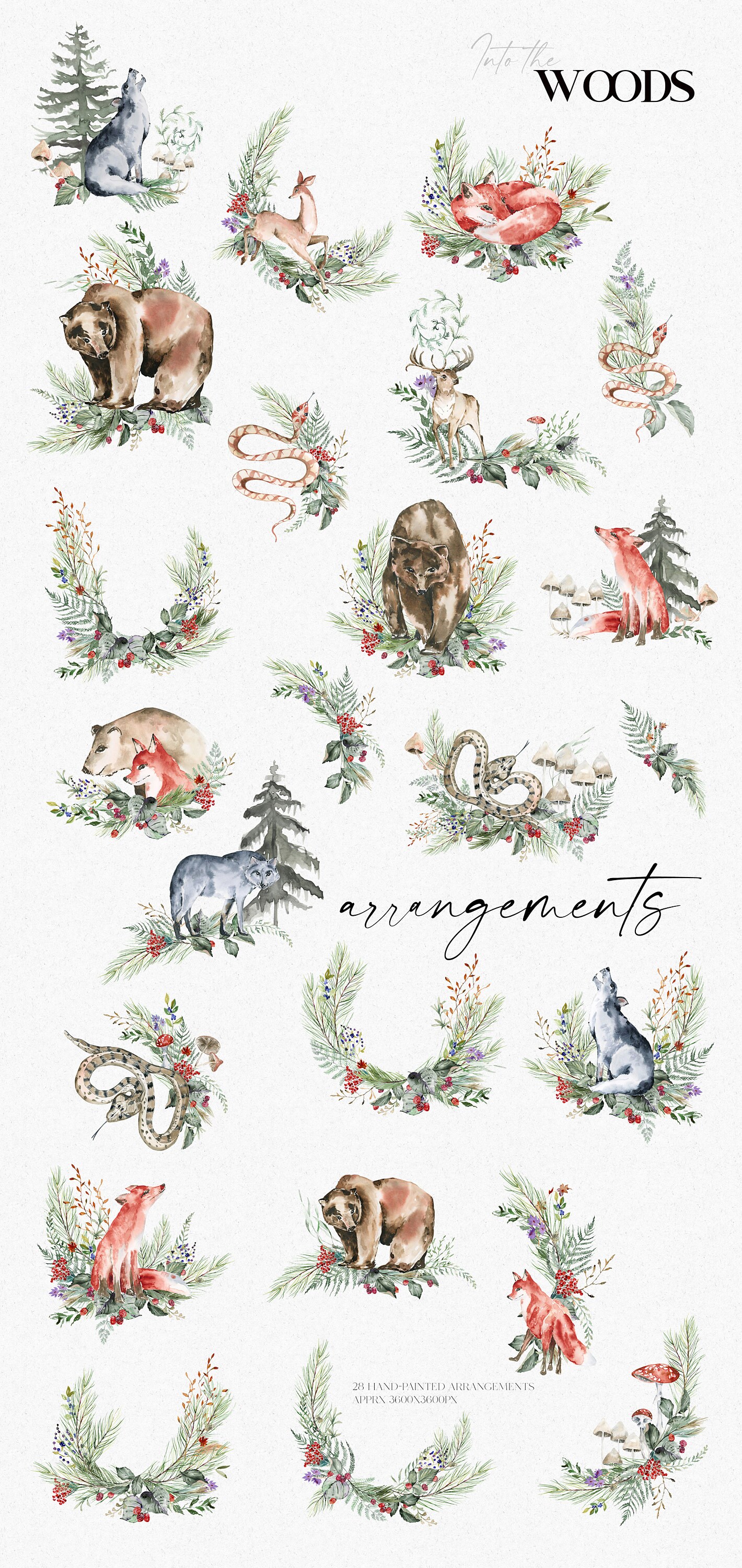 Watercolor Forest Animals Clipart, Cute Animals Clipart, Woodland ...