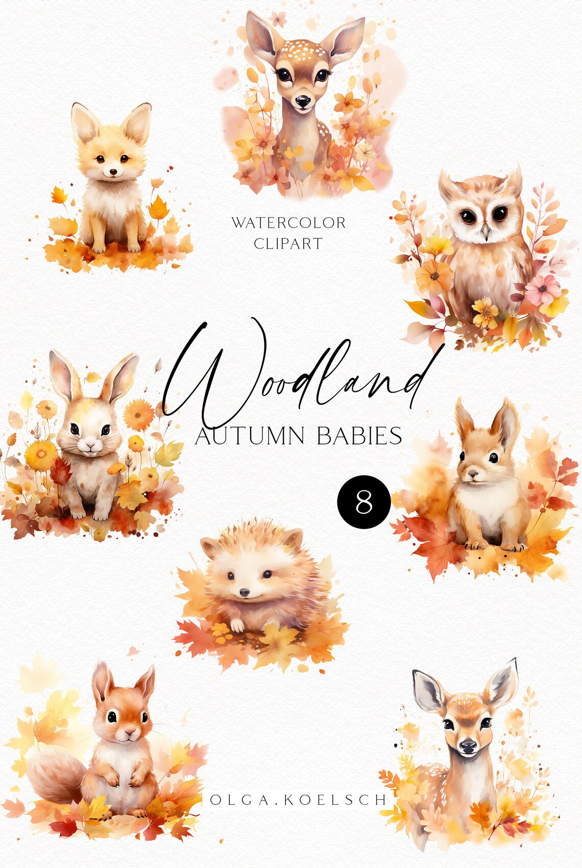Woodland Baby Animals Clipart, Watercolor Fall Forest Png, Wild ...