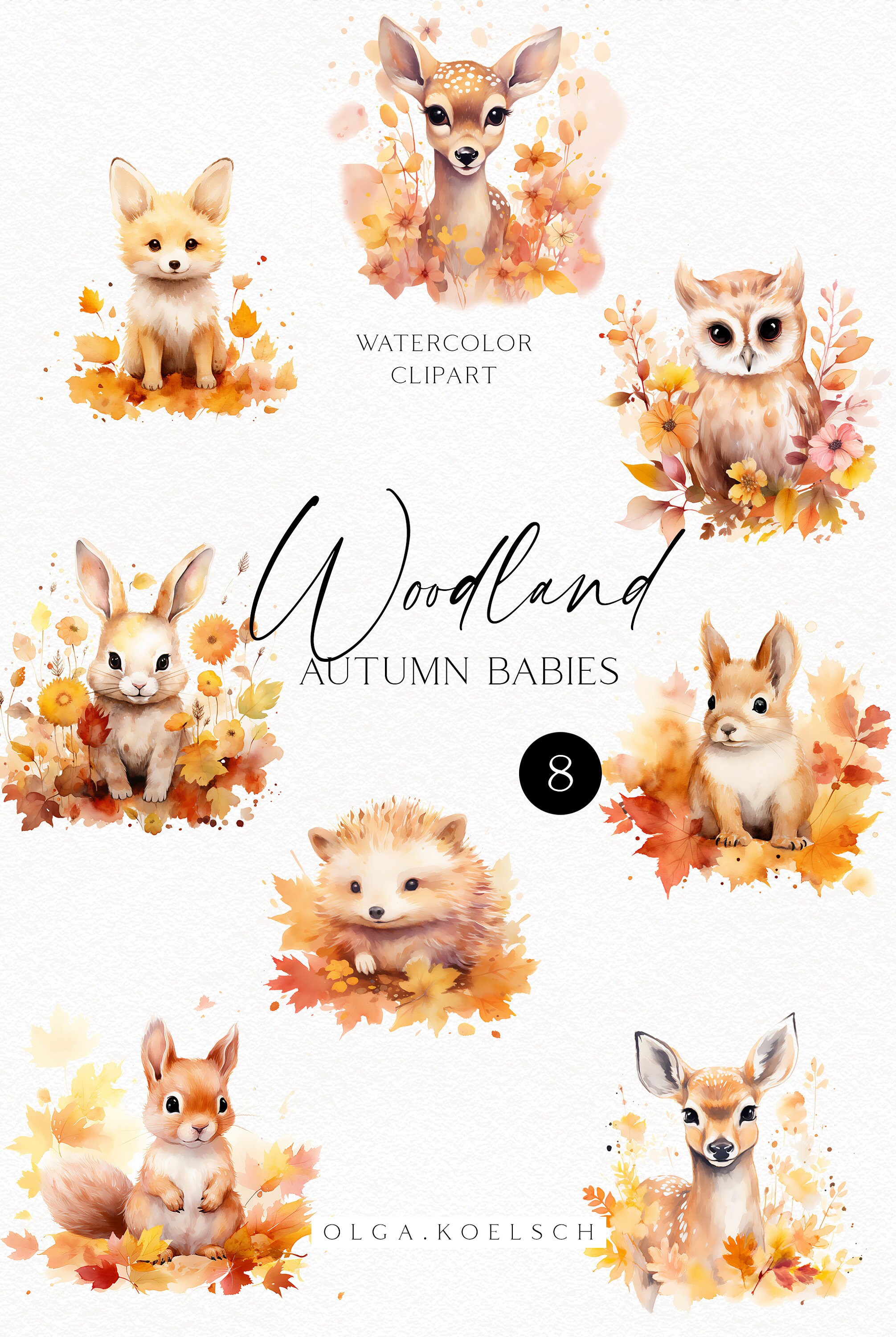 Woodland Baby Animals Clipart, Watercolor Fall Forest Png, Wild ...