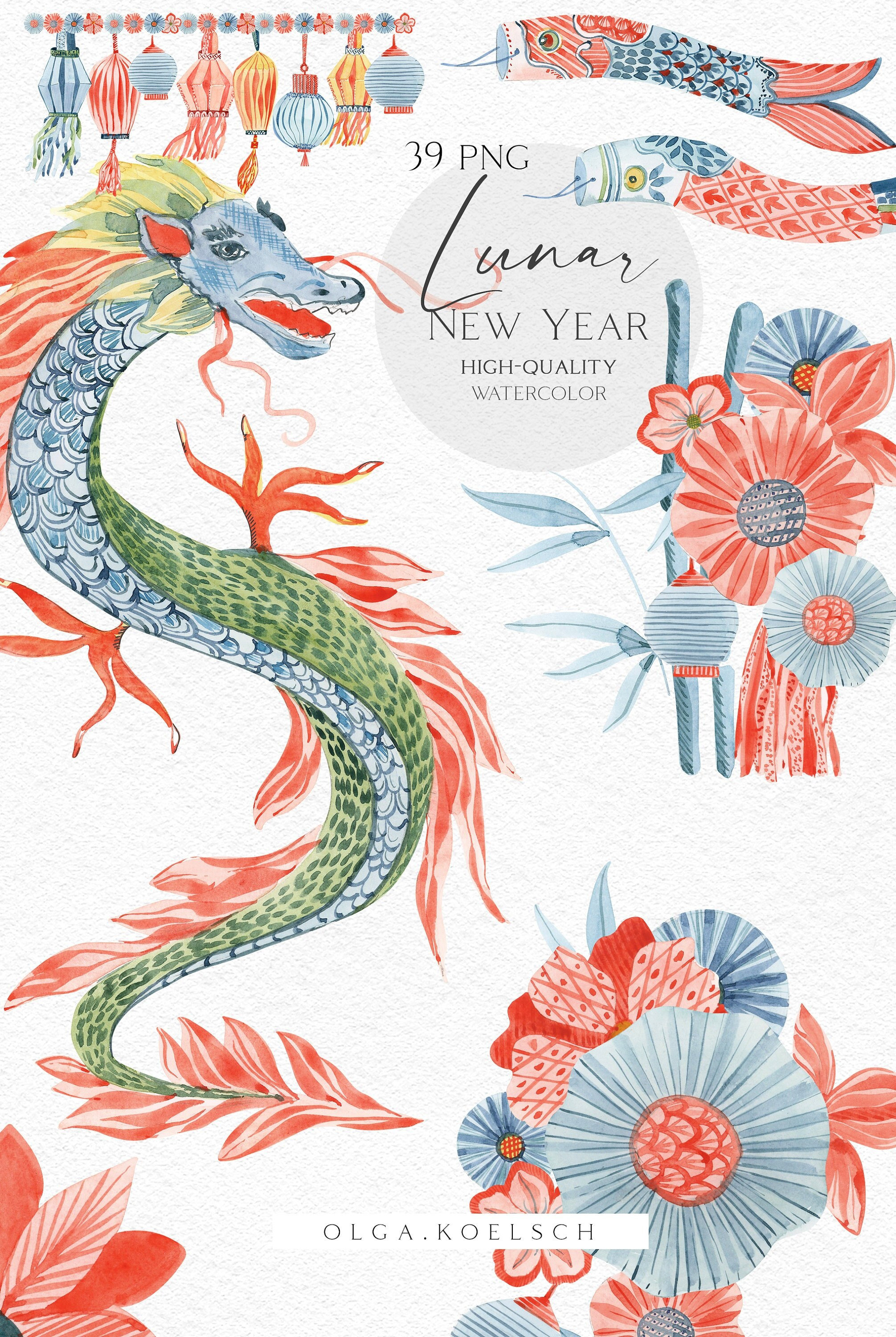 Watercolor Lunar Year Clipart Chinese Lanterns Clip Art - Etsy
