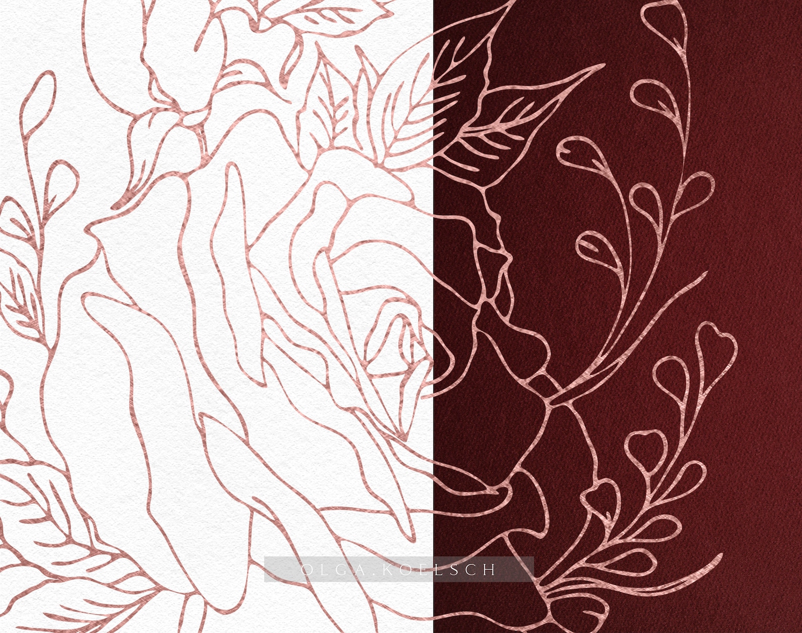 Rose Gold Glitter Floral Border Clipart Wedding Invitation - Etsy