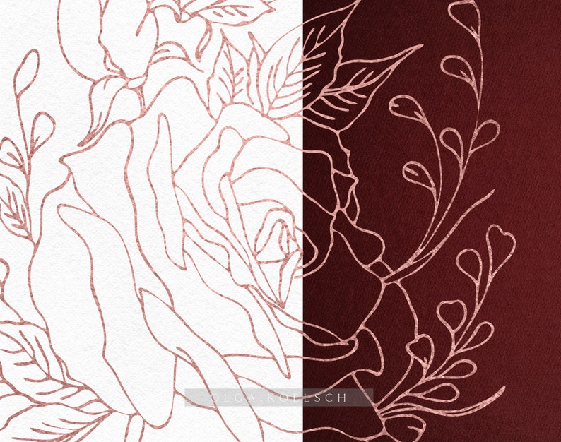 Rose Gold Glitter Floral Border Clipart Wedding Invitation - Etsy