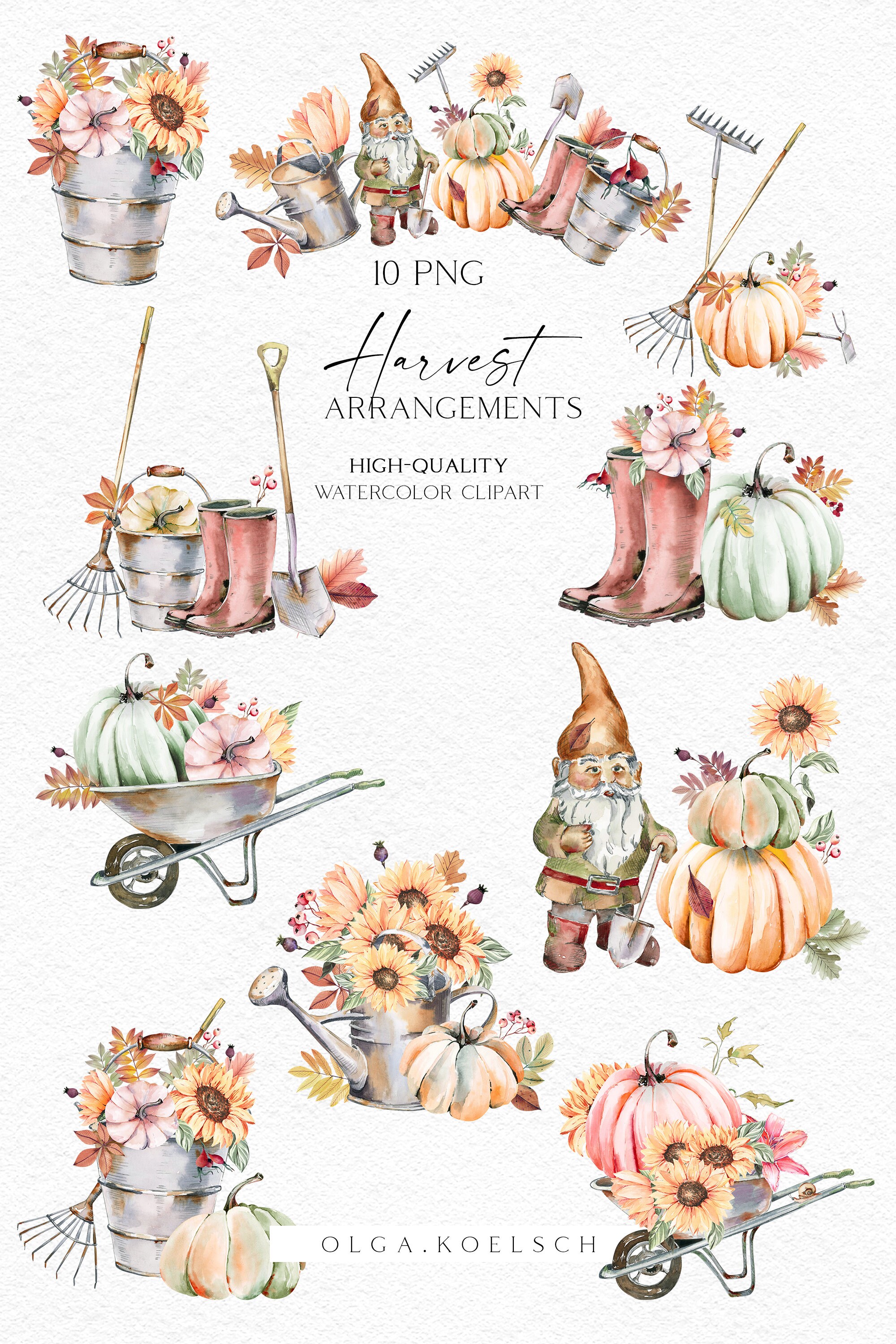 Watercolor Gardening Clipart Fall Pumpkin Harvest Clipart - Etsy