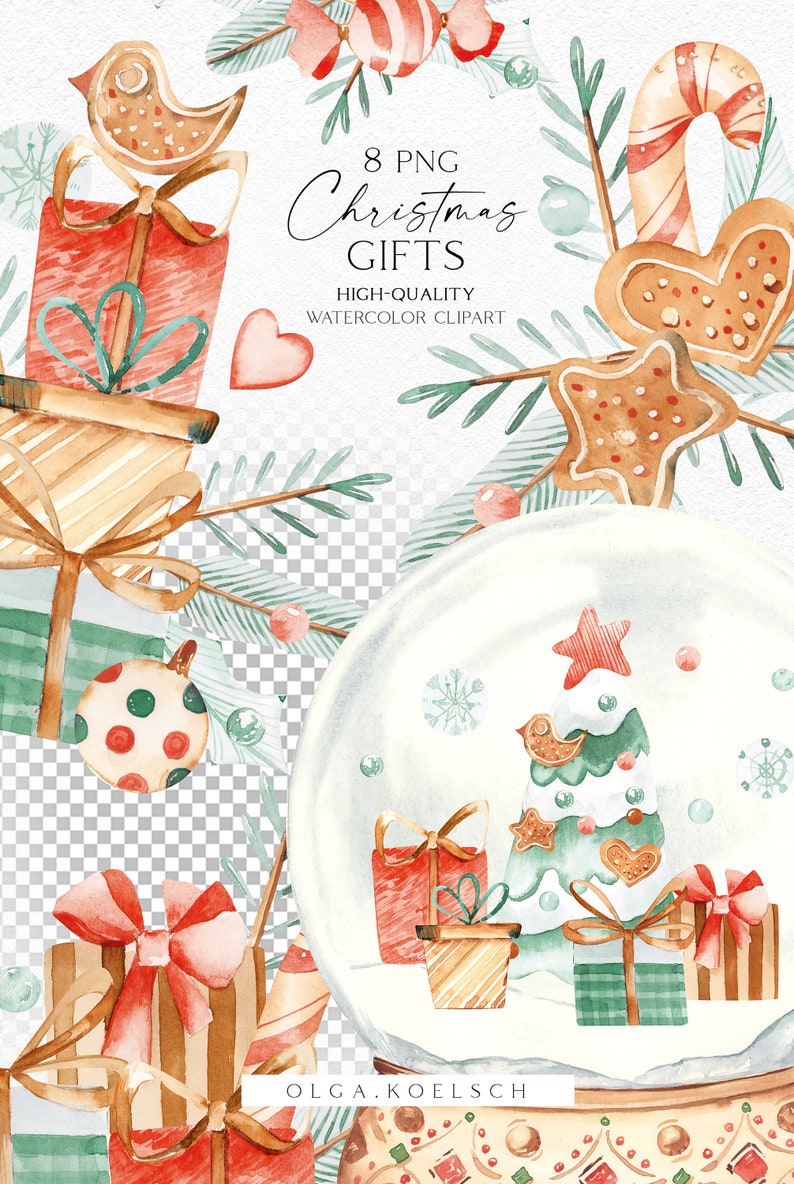 Watercolor Christmas Presents Clipart Gift Clipart for | Etsy