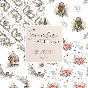 Woodland Animals Seamless Pattern for Fabric, Watercolor Forest Digital ...